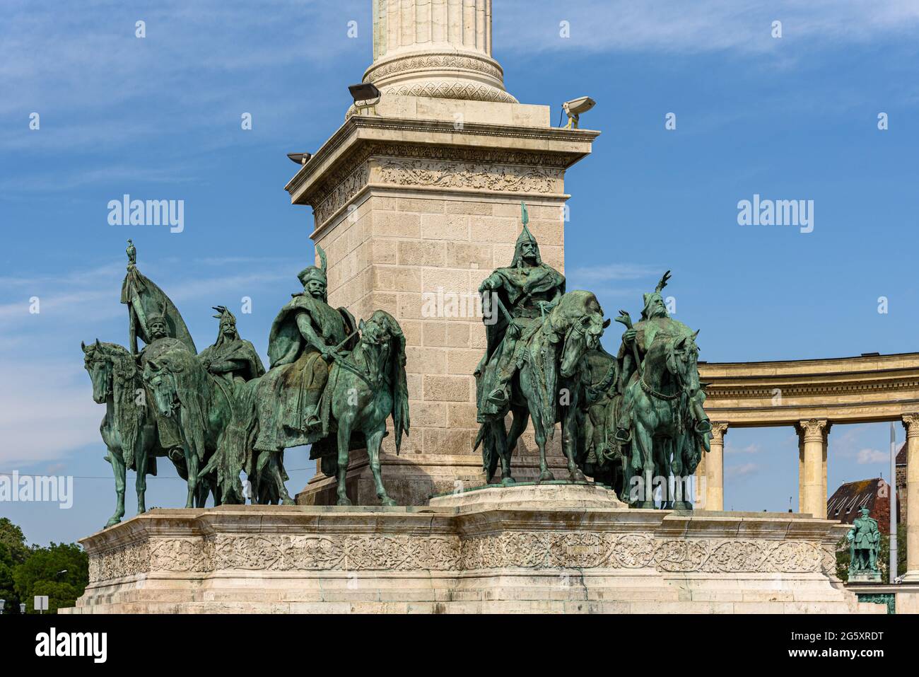 The equestrian statues of Grand Prince Arpad leading the Magyar tribe ...