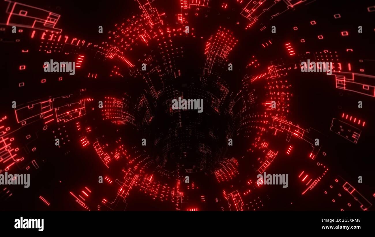 Abstract technology digital tunnel, pipe. Circle shape. Glowing ...