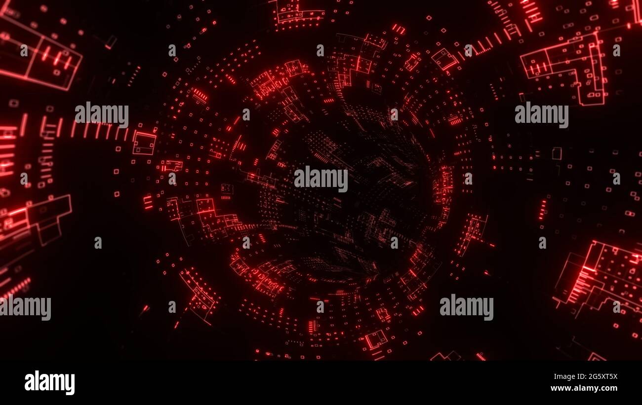 Abstract technology digital tunnel, pipe. Circle shape. Glowing ...