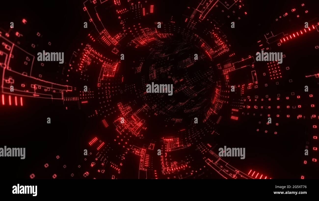 Abstract technology digital tunnel, pipe. Circle shape. Glowing ...