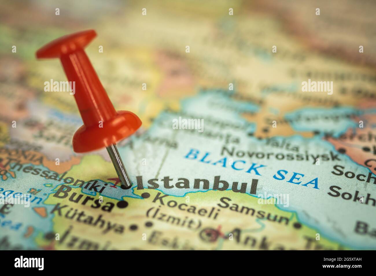 Location Istanbul in Turkey, push pin on map closeup, marker of ...