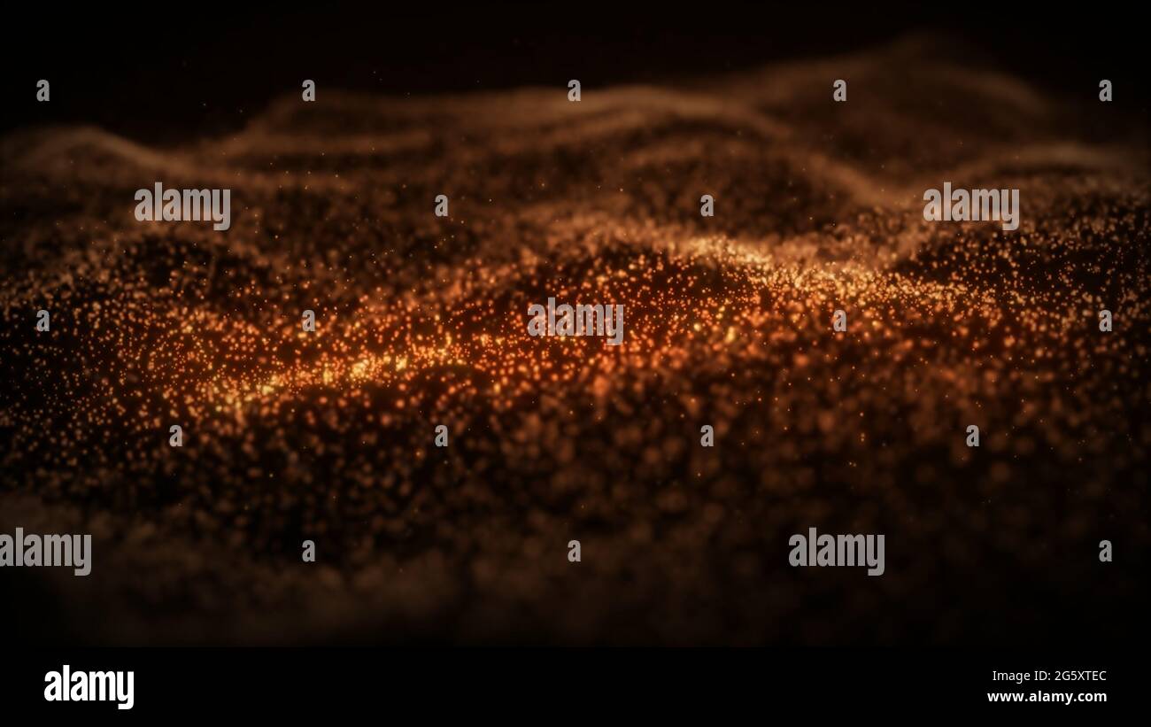 Abstract Flowing Smooth Surface Fractal Waves Background From Blinking Particles Grid Mesh Of