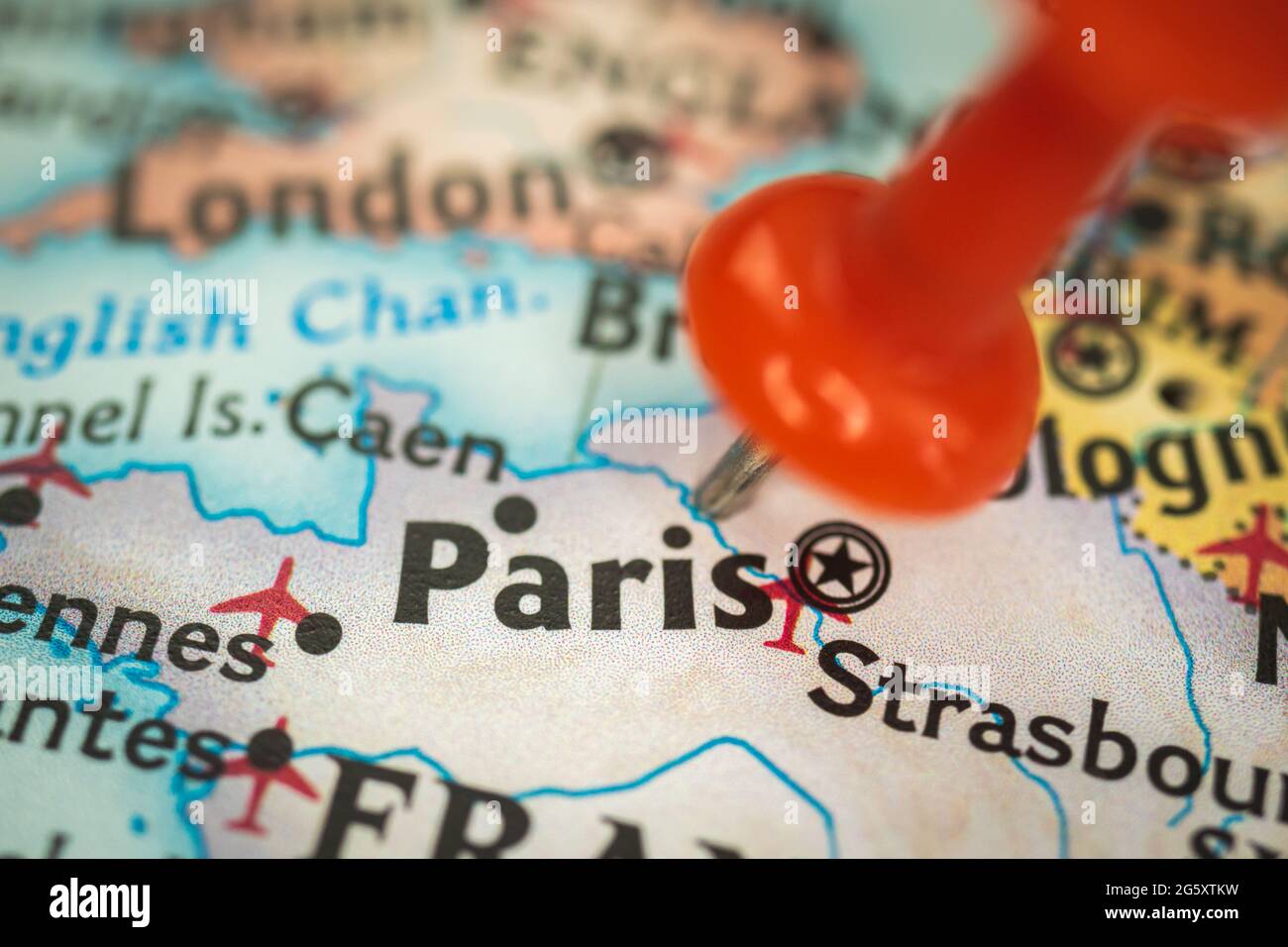Location Paris in France, push pin on map closeup, marker of ...