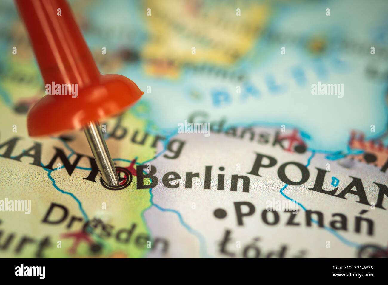 Location Berlin in Germany, push pin on map closeup, marker of ...
