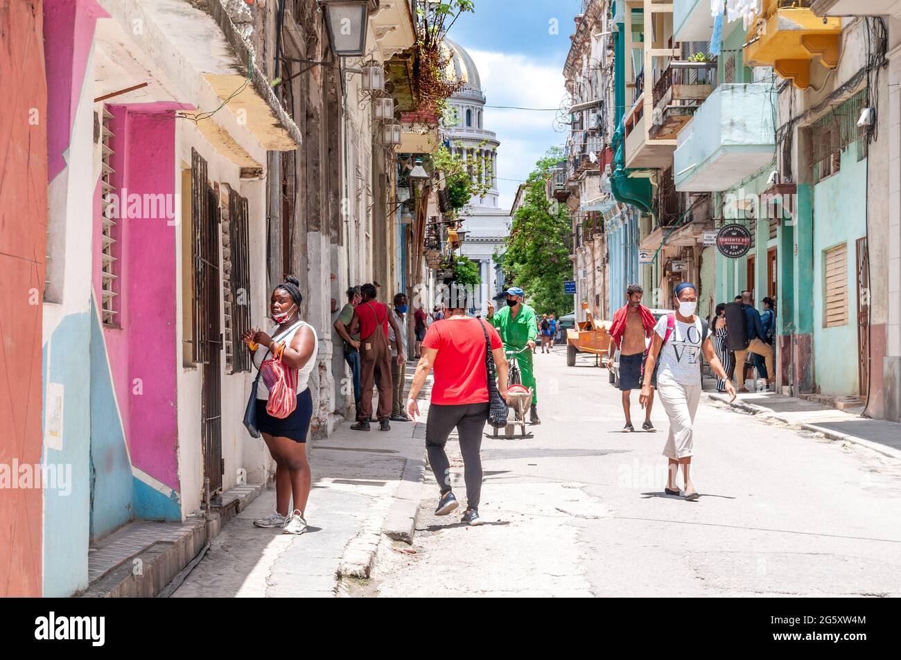 Cuban People's Lifestyle in City Street, Havana, Cuba, 2021 Stock Photo ...