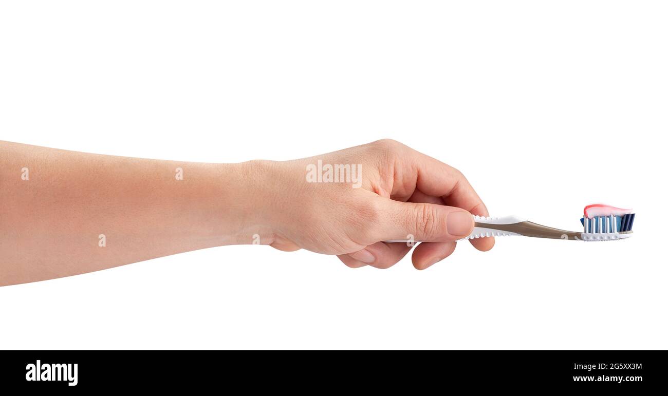 toothbrush in hand path isolated on white Stock Photo - Alamy