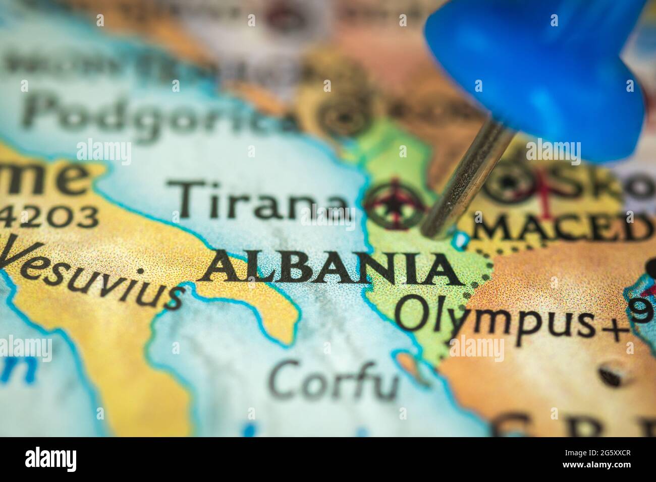 Location Albania and Tirana, push pin on map closeup, marker of ...