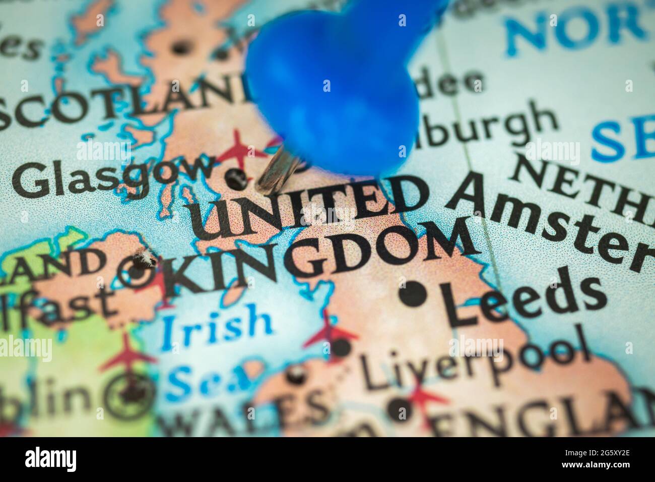 Location United Kingdon UK and Glasgow, push pin on map closeup, marker ...