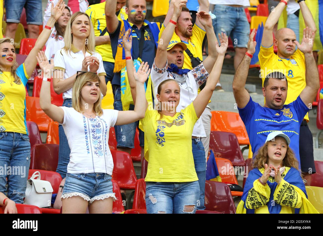 BUCHAREST, ROMANIA - JUNE 21, 2021: Ukrainian fans show their support ...