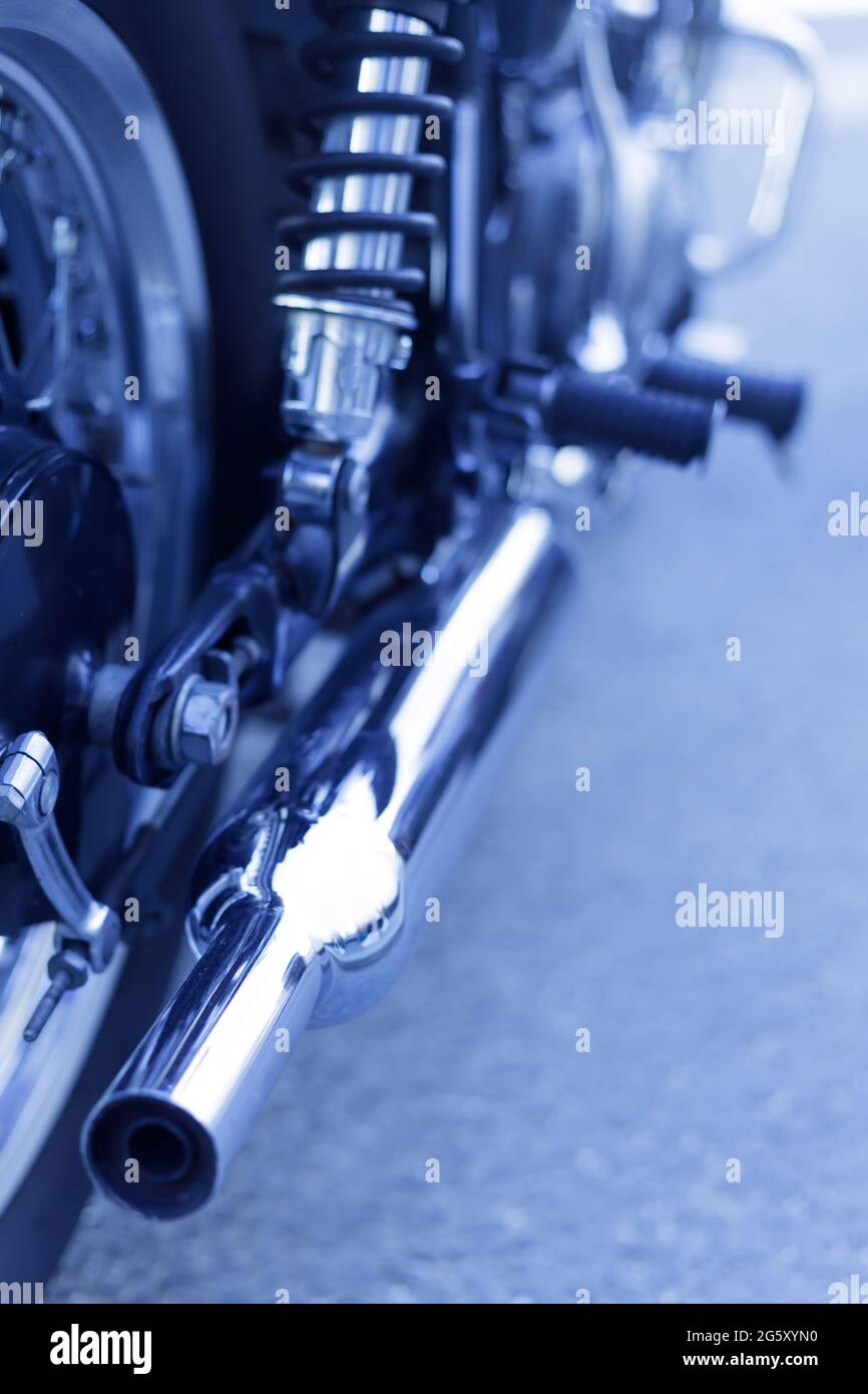 shiny chrome exhaust pipe and retro motorcycle rear Motorcycle Stock ...
