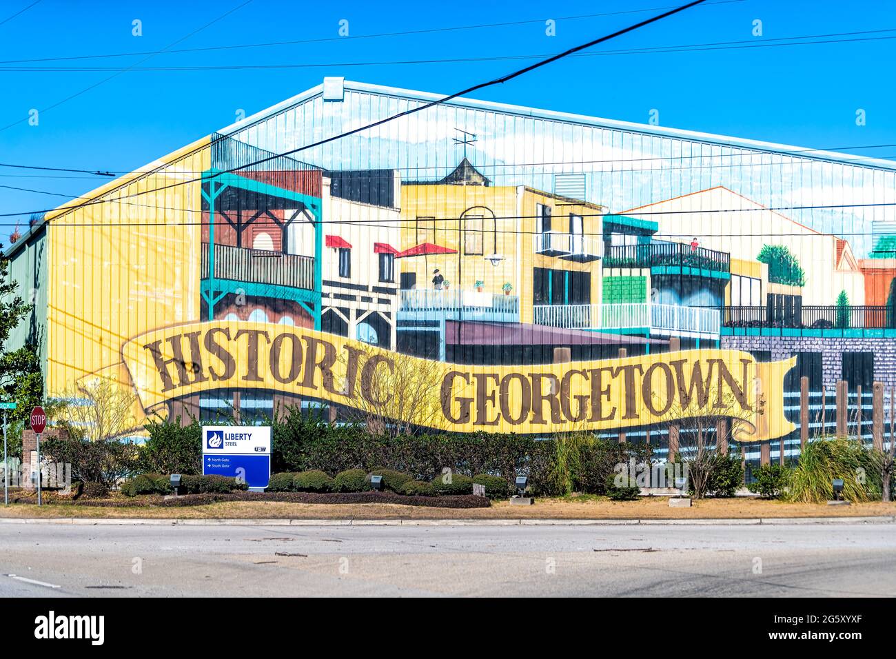 Georgetown, USA - February 3, 2021: Building with colorful mural sign ...