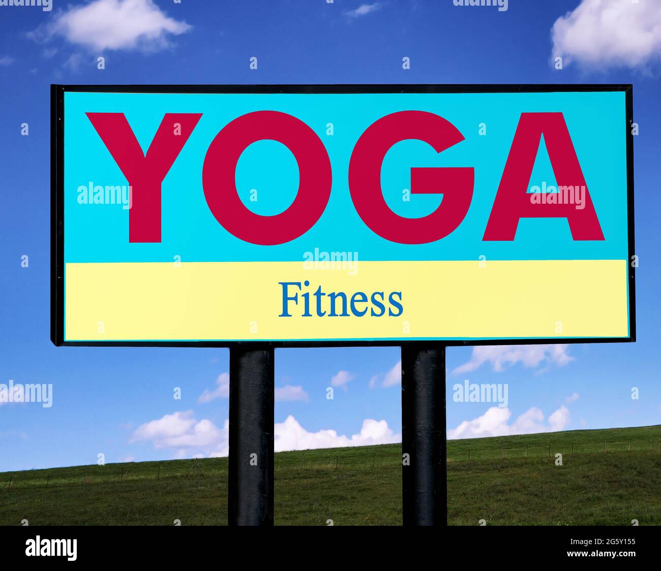 Bright yoga and fitness sign against a sky and horizon background Stock ...