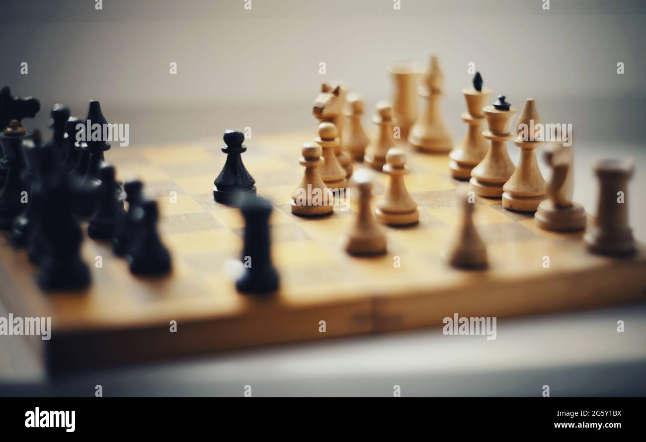 Wooden chess pieces on the chessboard. Intellectual game -chess Stock ...