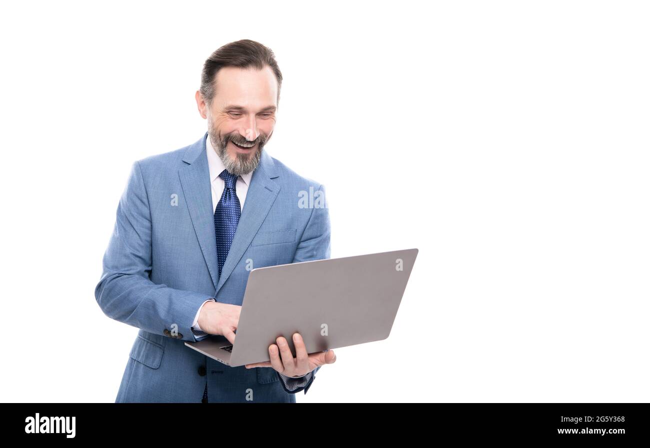 professional network administrator hold computer. boss with modern ...