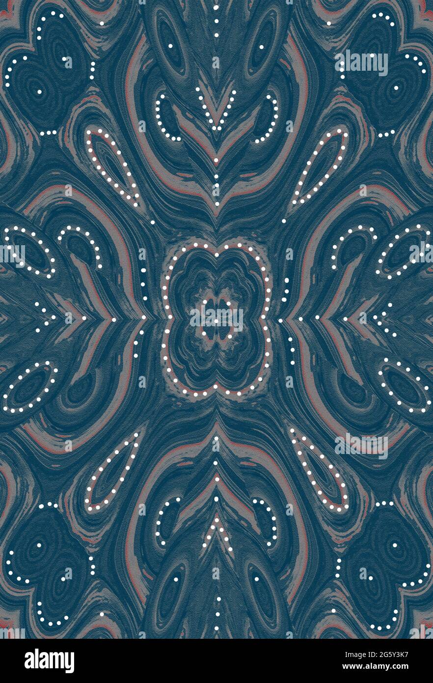 Muted turquoise, tan and orange swirls and mirrored to produce double ...