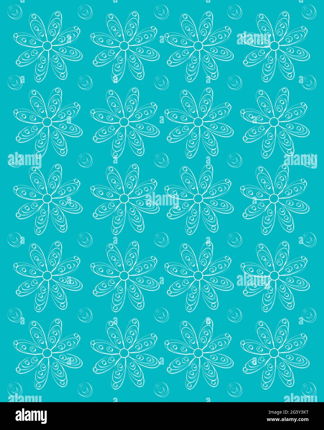 Background image is aqua and stamped rows of white daisies. Whispy ...