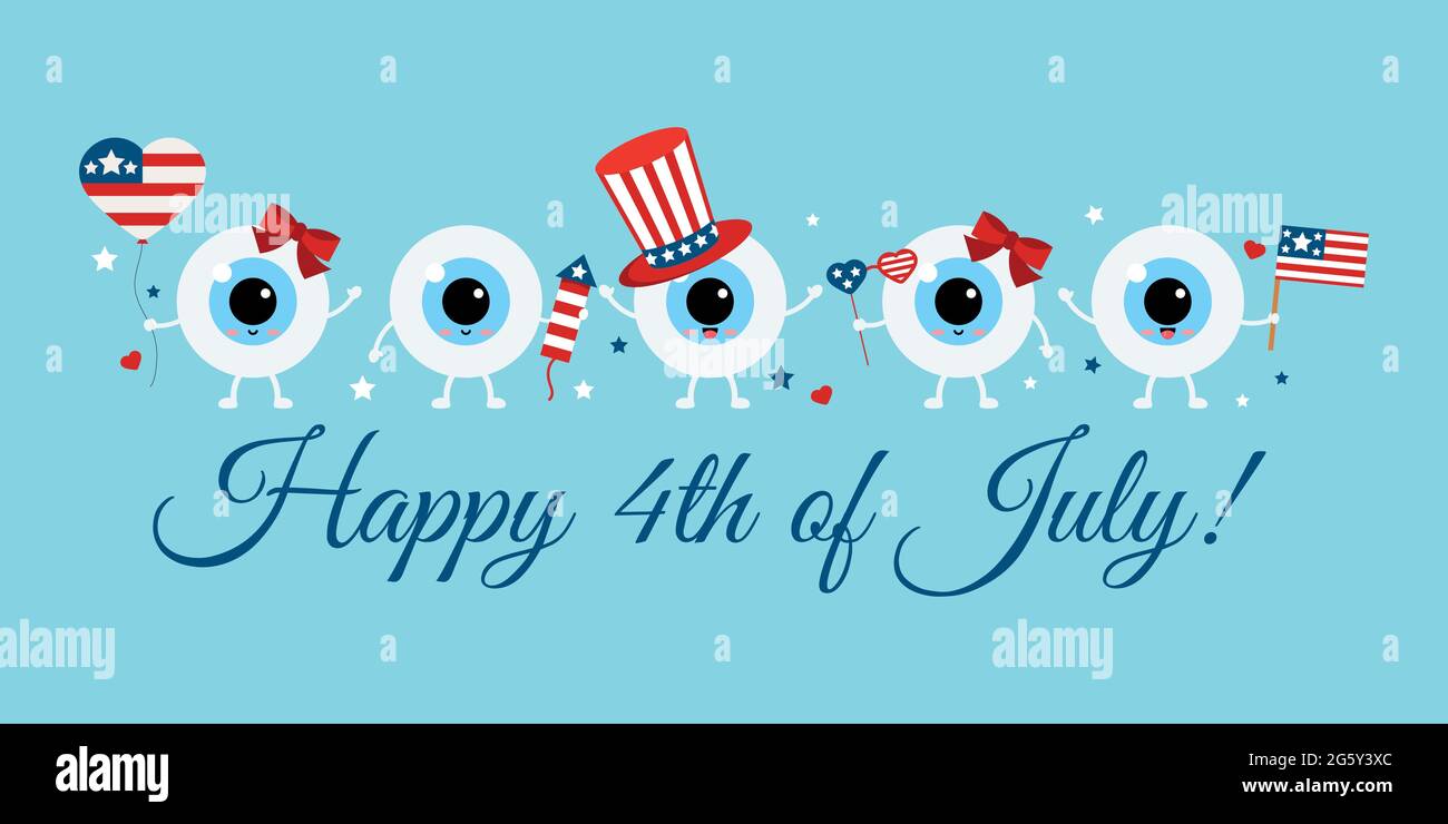Cute 4th July eye balls with accessories on greeting card Stock Vector ...