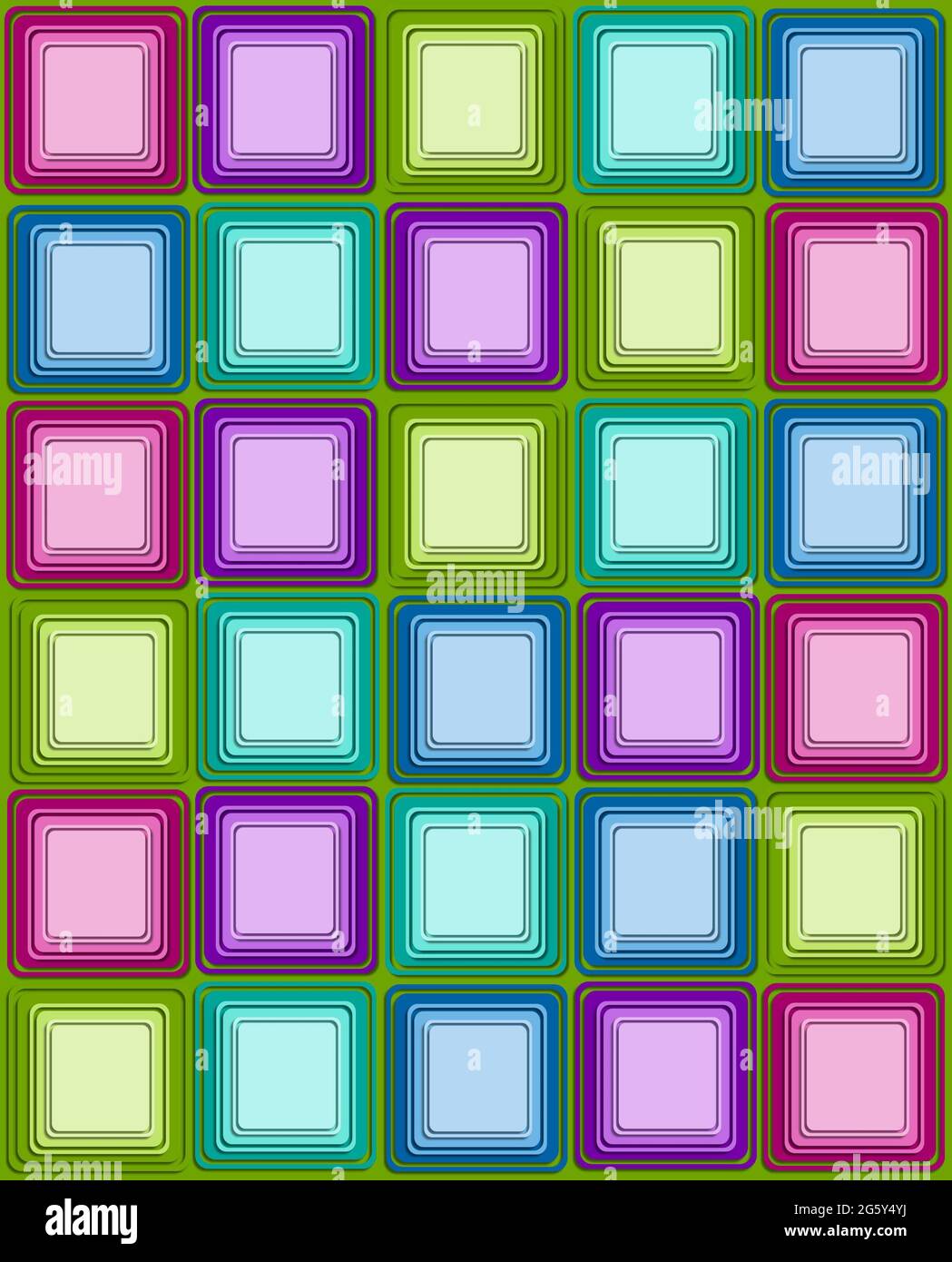 Bright and colorful squares have three layers of color. Green fills ...