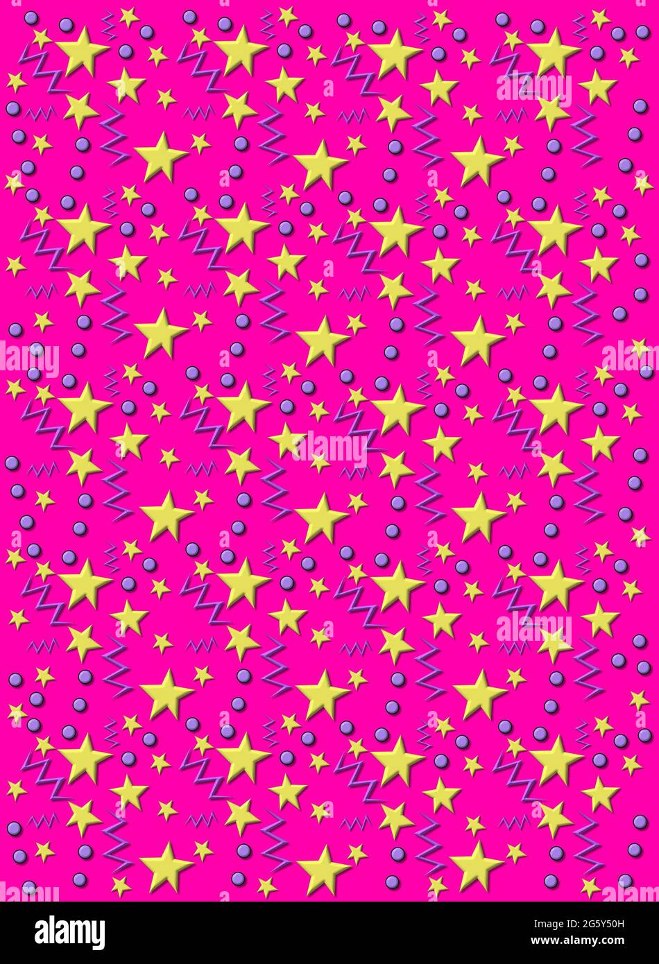 Bright pink background is covered in yellow stars, purple lightning ...