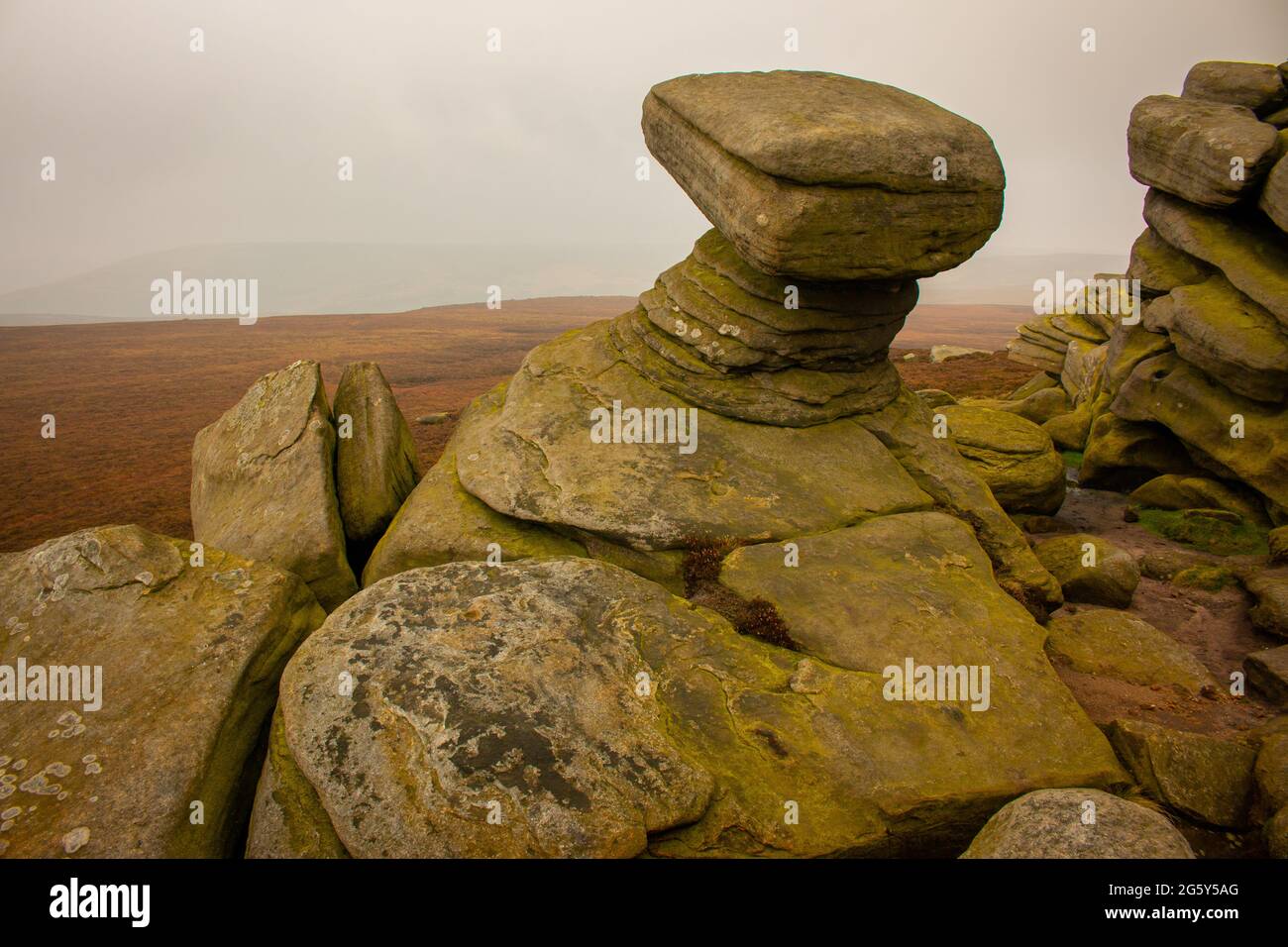 One of the strange rock formations on a hiking trail around Ladybower ...
