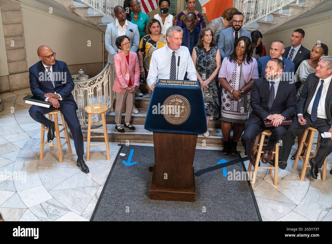 New York, United States. 30th June, 2021. Mayor Bill de Blasio speaks ...