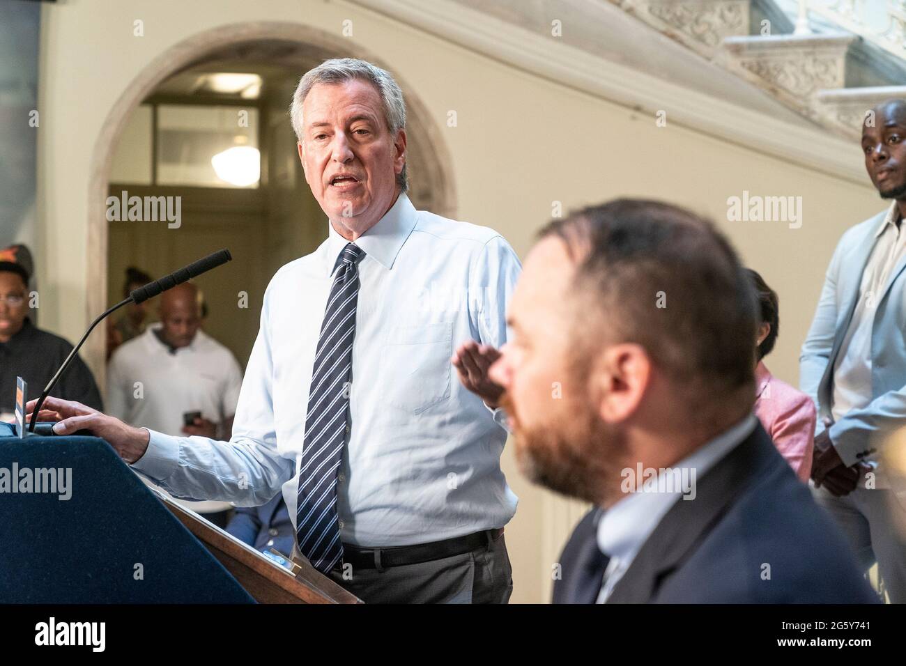 New York, United States. 30th June, 2021. Mayor Bill de Blasio speaks ...