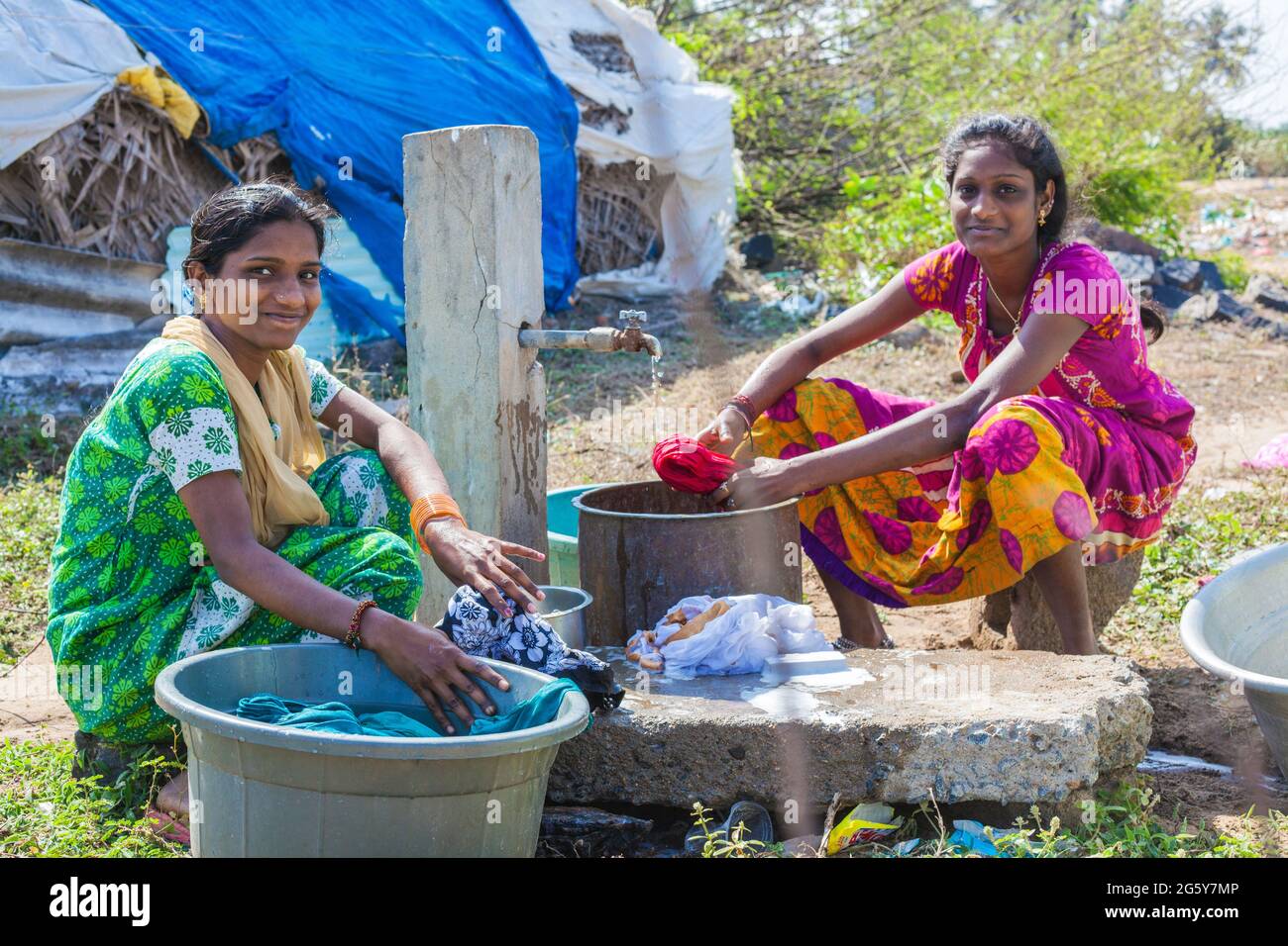 Indian women washing clothes hand hi-res stock photography and images - Alamy