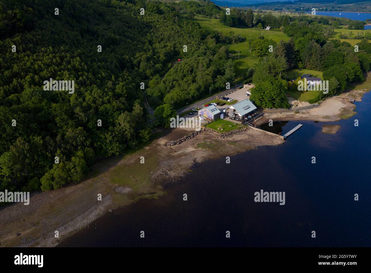 Drone view the boathouse restaurant loch venachar hi-res stock ...