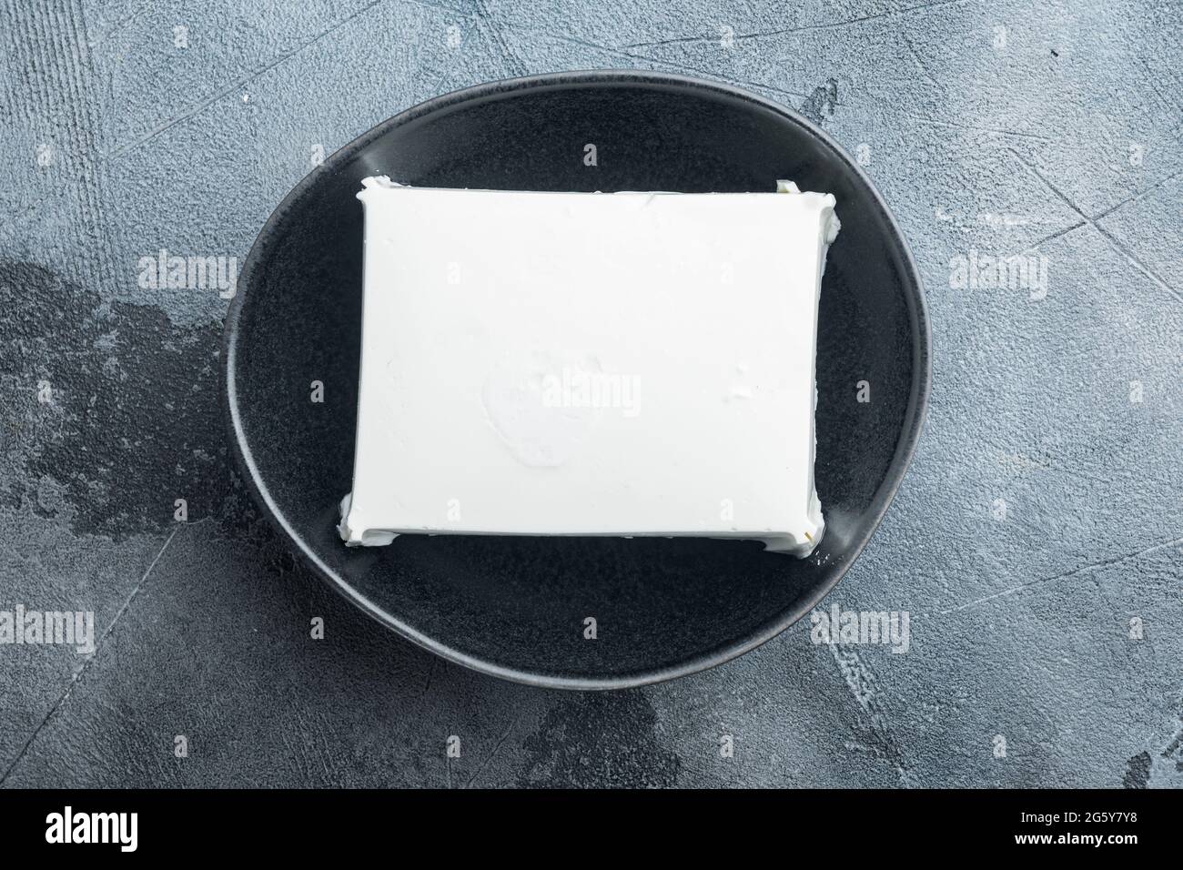 Fresh greek feta cheese set, on gray background, top view Stock Photo ...