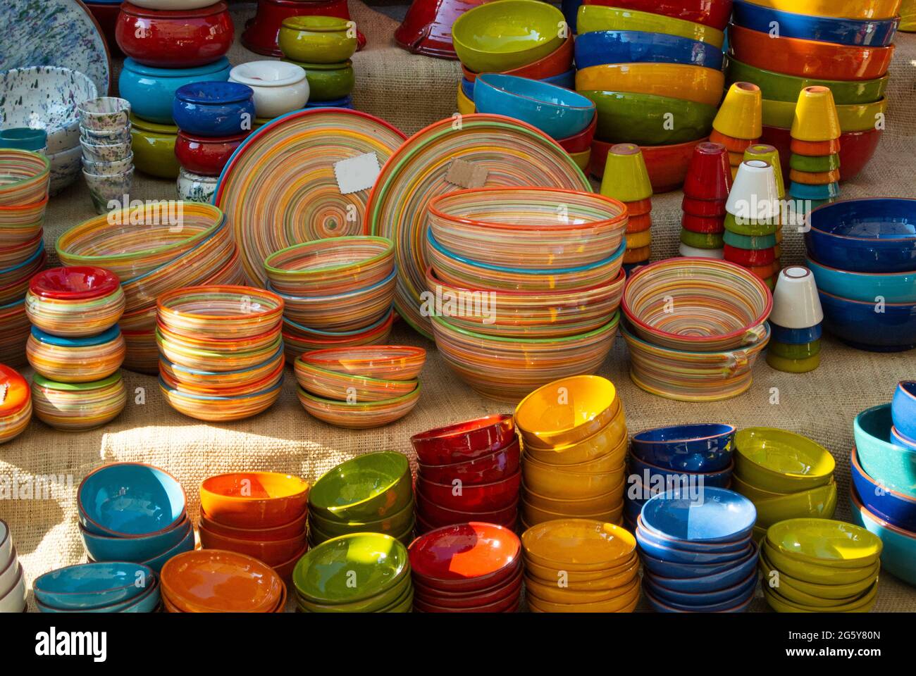 Exhibition of ceramic kitchenware in a flea market in sain remy Stock ...