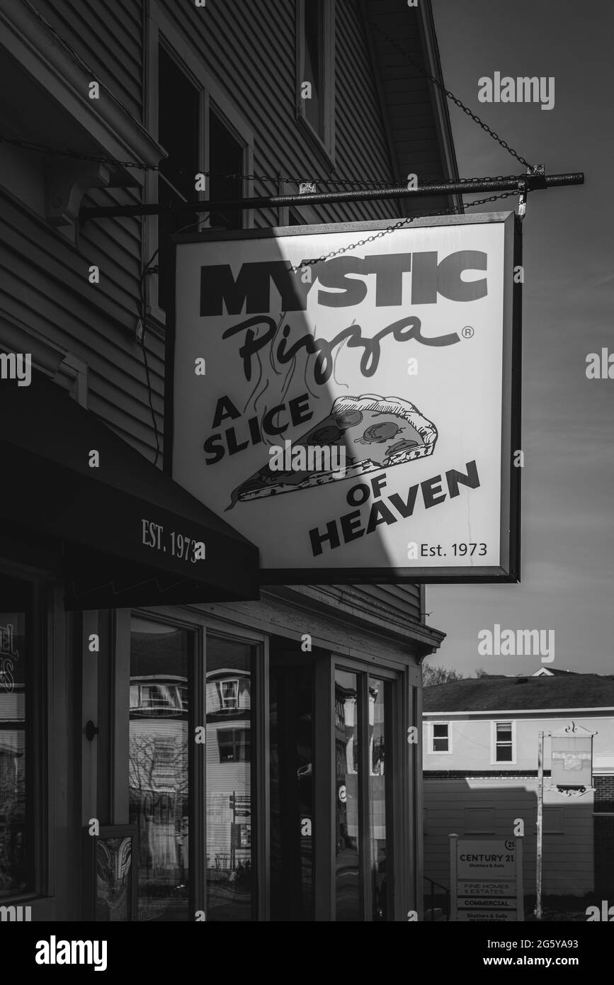 Pizza shop sign in downtown Mystic, Connecticut Stock Photo - Alamy