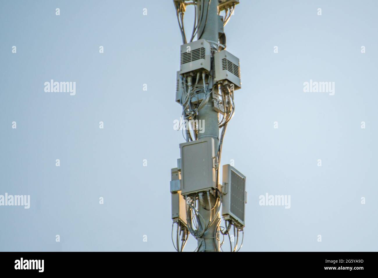 5g modern tv and smartphone telecommunication station antenna against ...