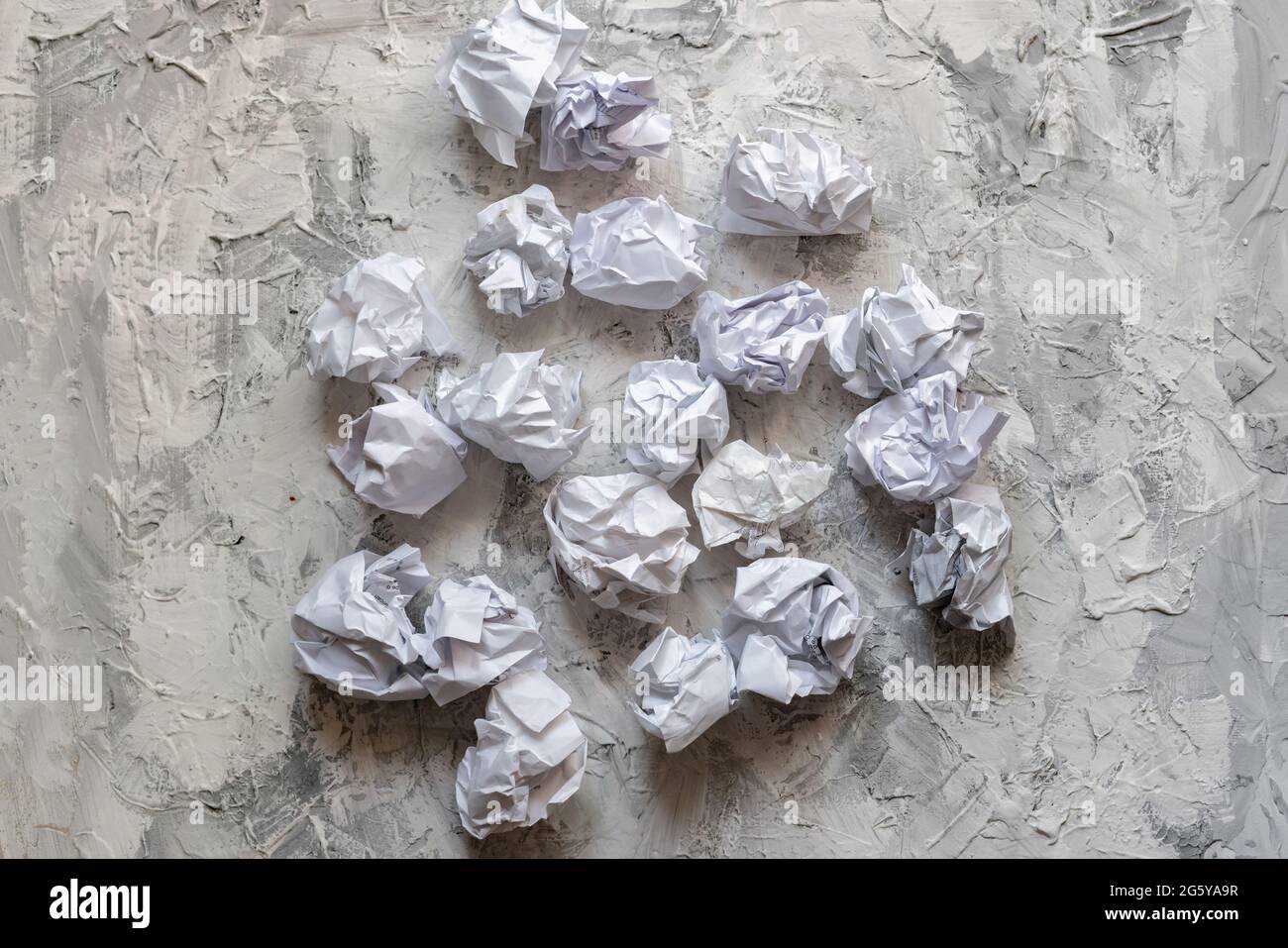 some white paper balls on the table in office, mess in the mind Stock ...