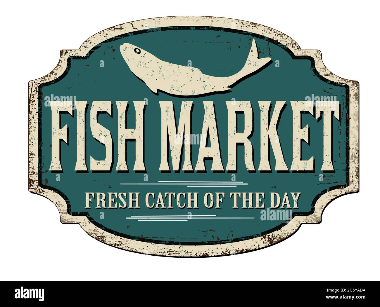Fish market vintage rusty metal sign on a white background, vector ...