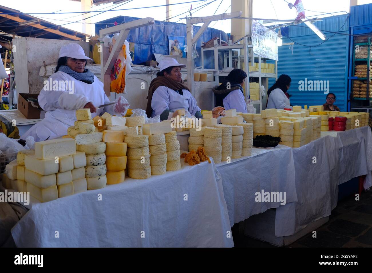 Peru Cusco - Cheese stand in San Pedro Market Stock Photo - Alamy