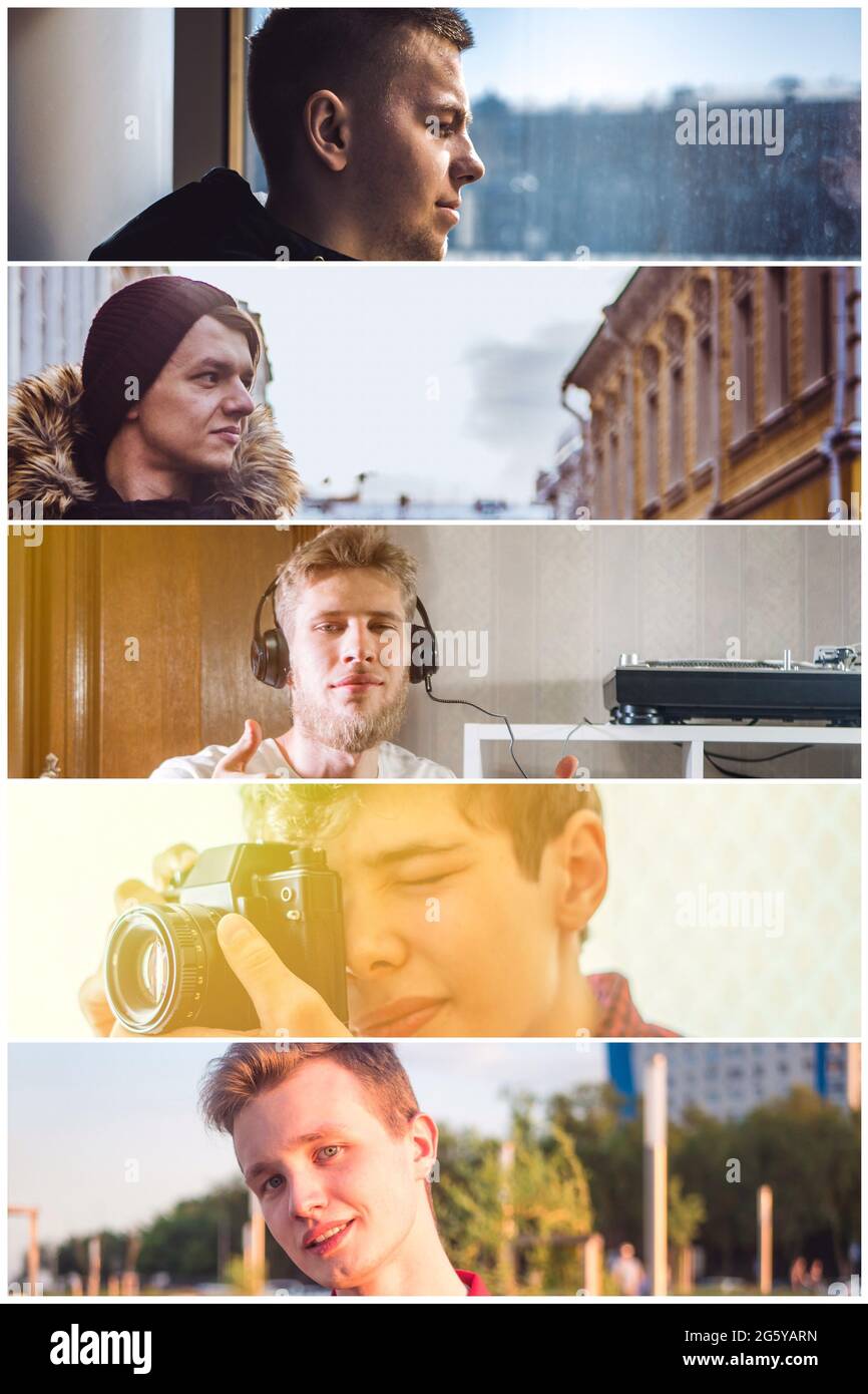 collage of portraits of five smiling people Stock Photo - Alamy