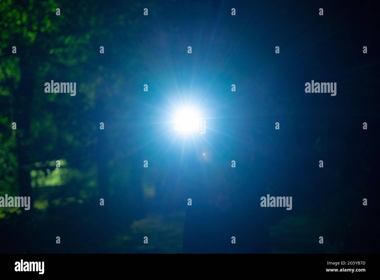 strong hand light torch ray stroke in your face at night Stock Photo ...