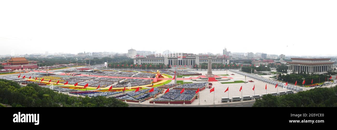 Beijing, China. 1st July, 2021. The stitched photo shows a ceremony ...