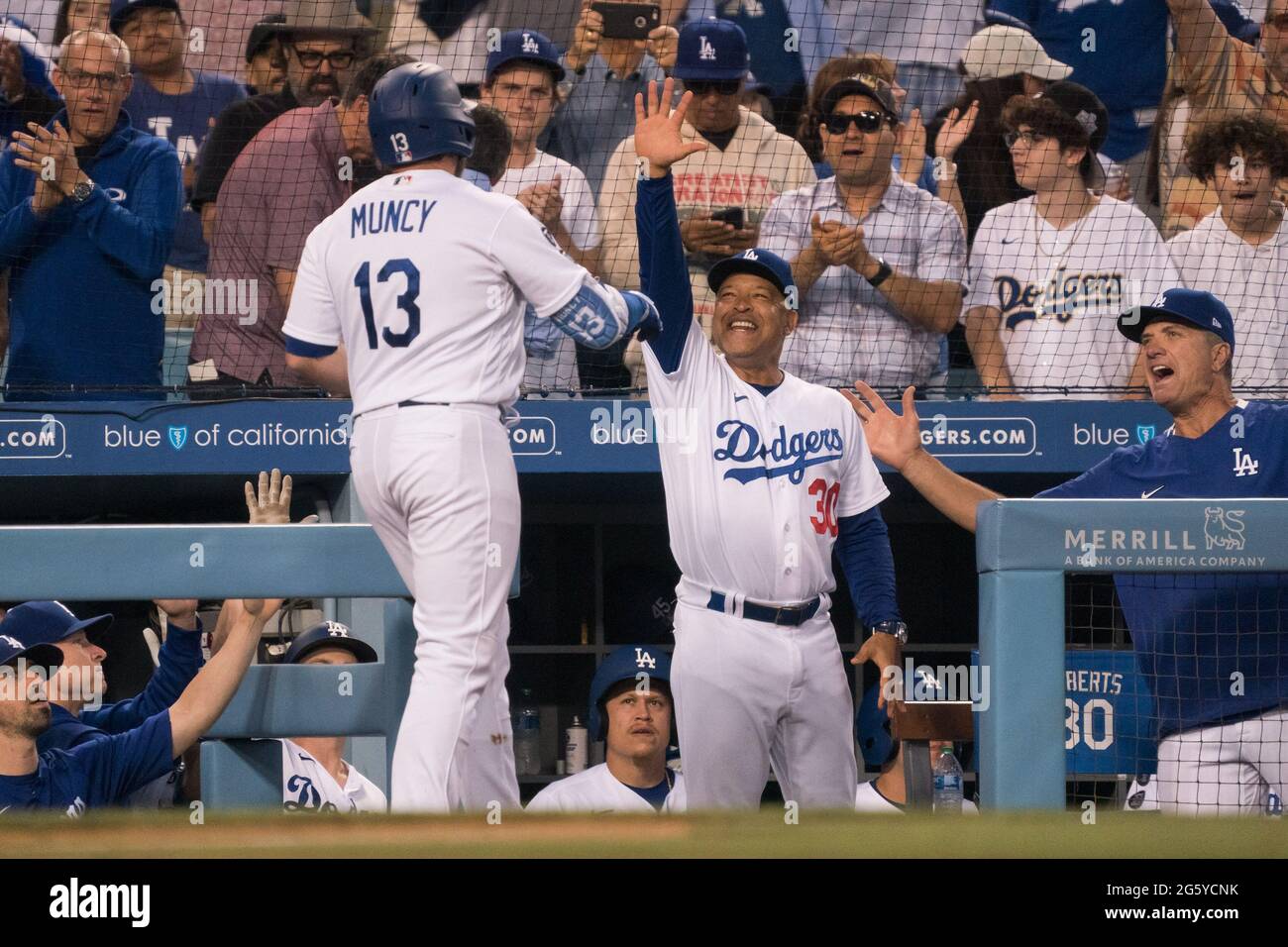 Los Angeles Dodgers manager Dave Roberts (30) celebrates with first ...