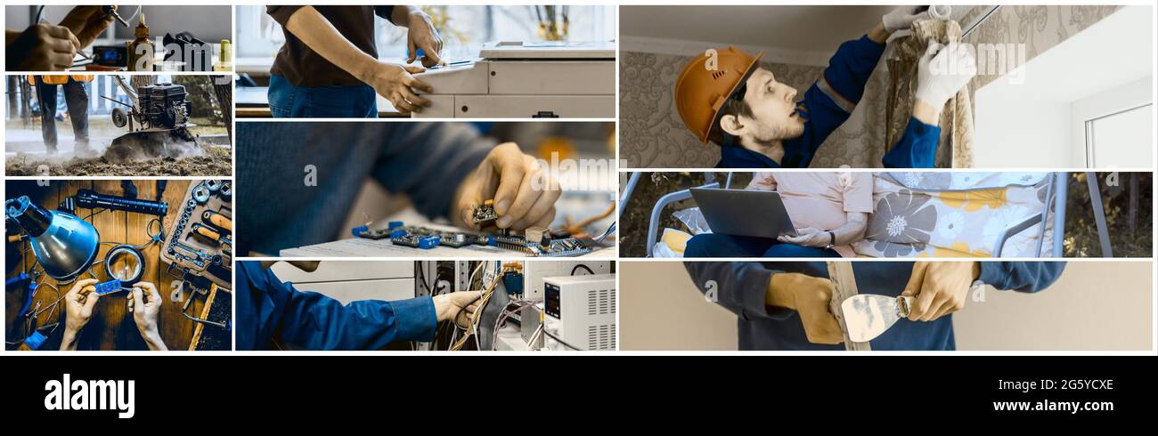 collage of five photos of people working at their daily professional ...