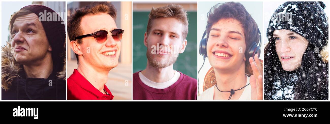 collage of portraits of five smiling people Stock Photo - Alamy