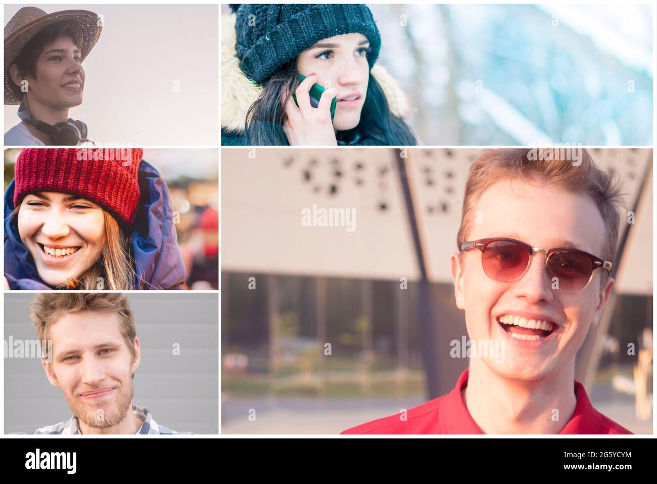 collage of portraits of five smiling people Stock Photo - Alamy