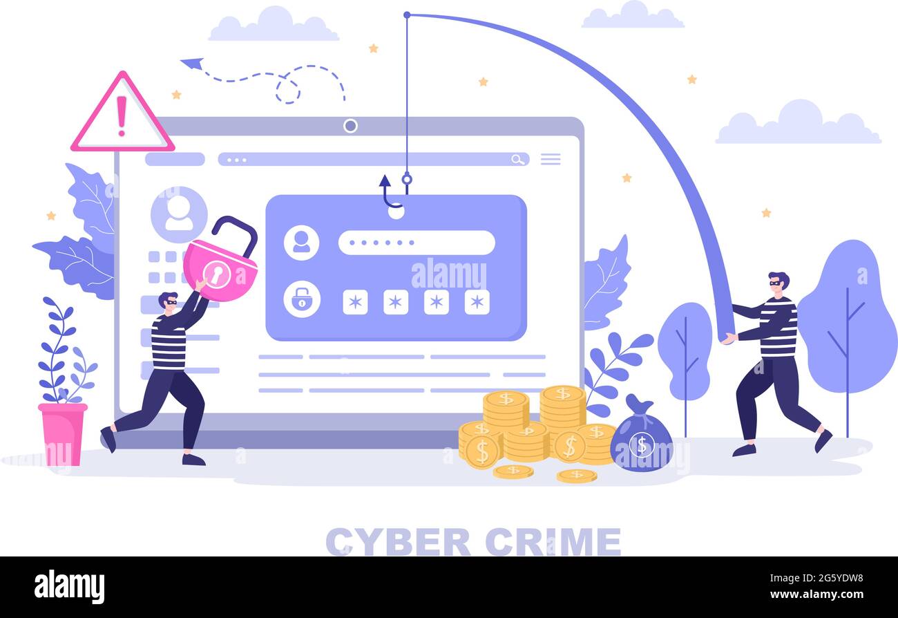 Cyber Crime Illustration Phishing Stealing Digital Data, Device System ...