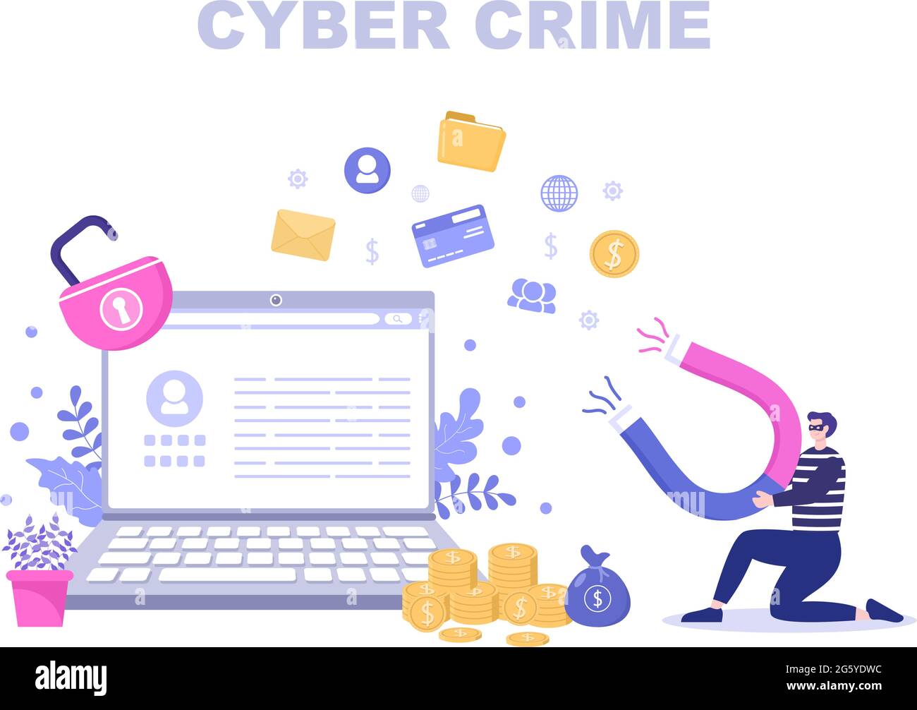 Cyber Crime Illustration Phishing Stealing Digital Data, Device System ...