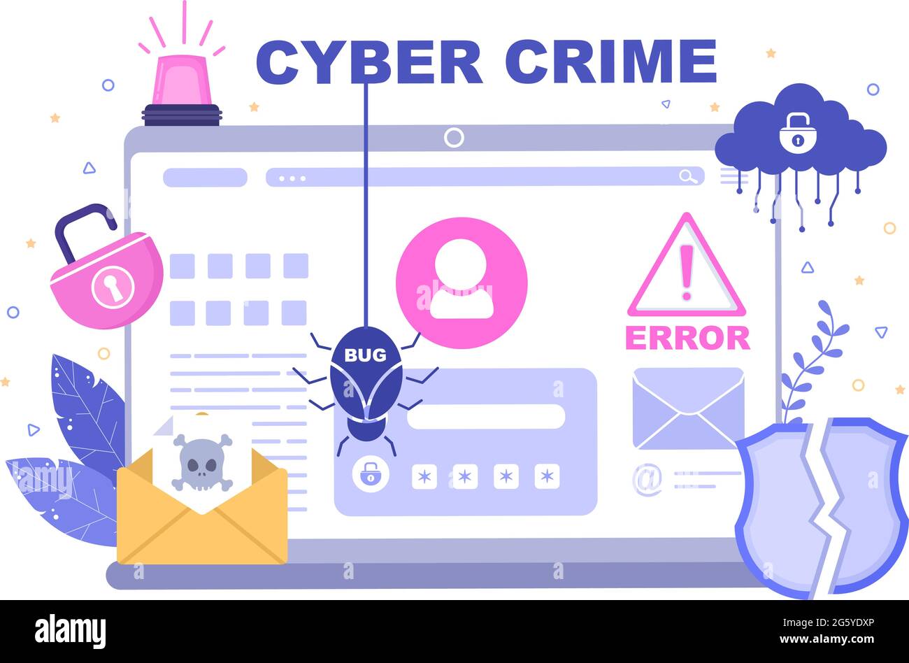 Cyber Crime Illustration Phishing Stealing Digital Data, Device System ...