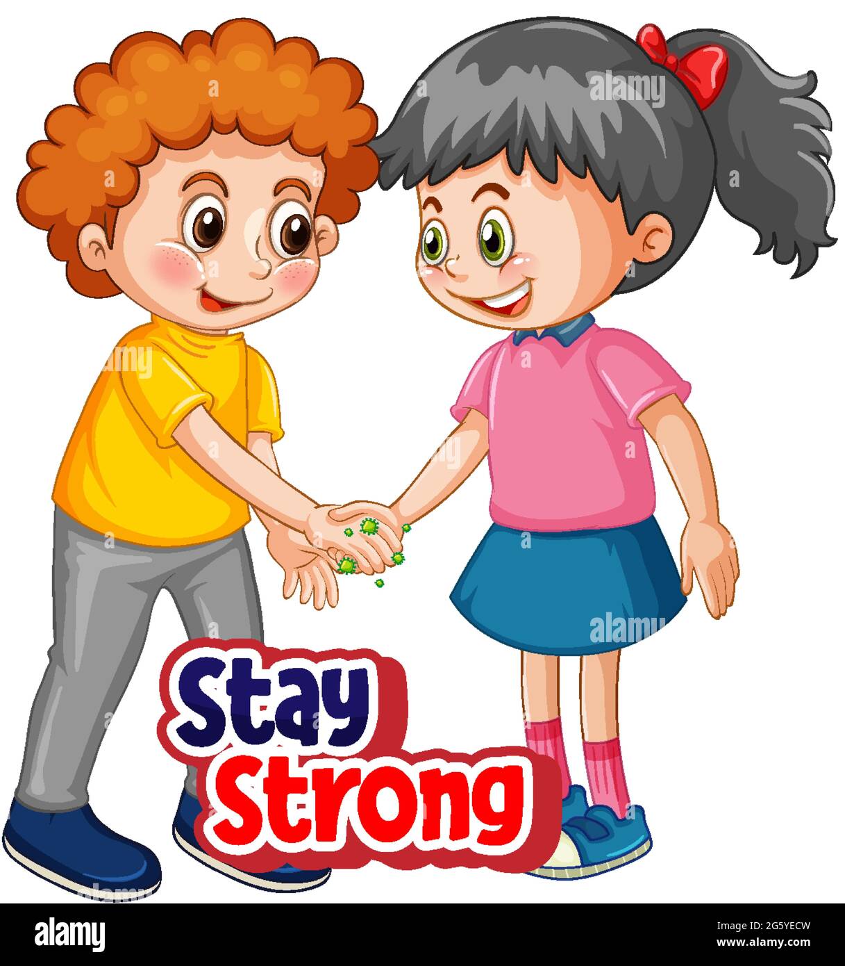 Two kids cartoon character do not keep social distance with Stay Strong ...