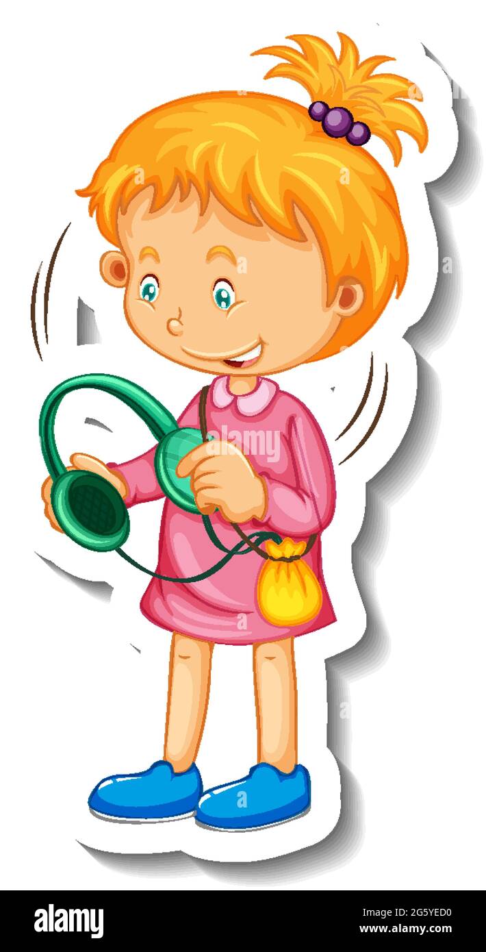 Sticker template with a little girl cartoon character isolated ...