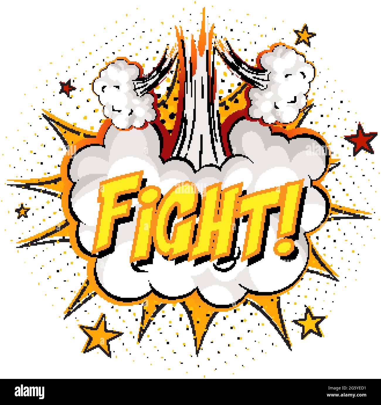 FIGHT text on comic cloud explosion isolated on white background ...