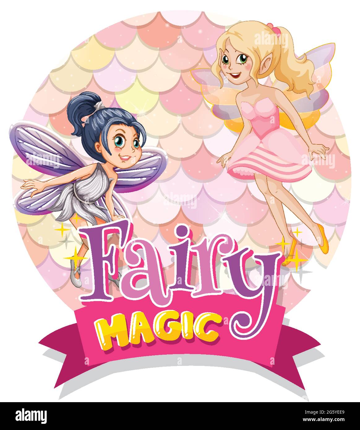 Fairy cartoon character with Fairy Magic font typography on pastel ...