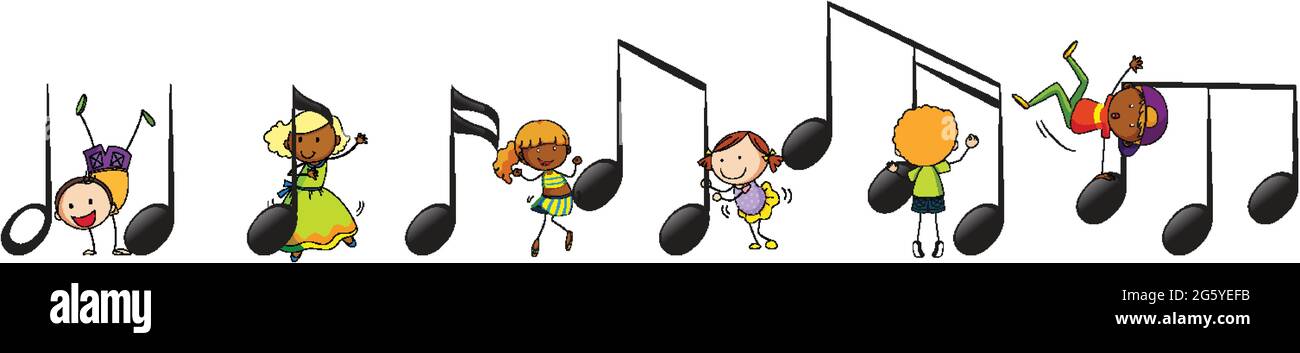 Musical melody symbols with many doodle kids cartoon character ...